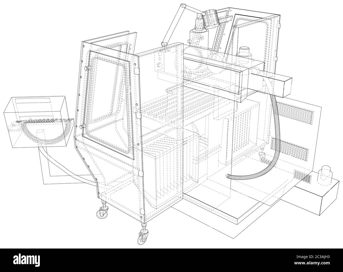 Metalworking CNC milling machine Isolated. 3D rendering. Wire-frame ...