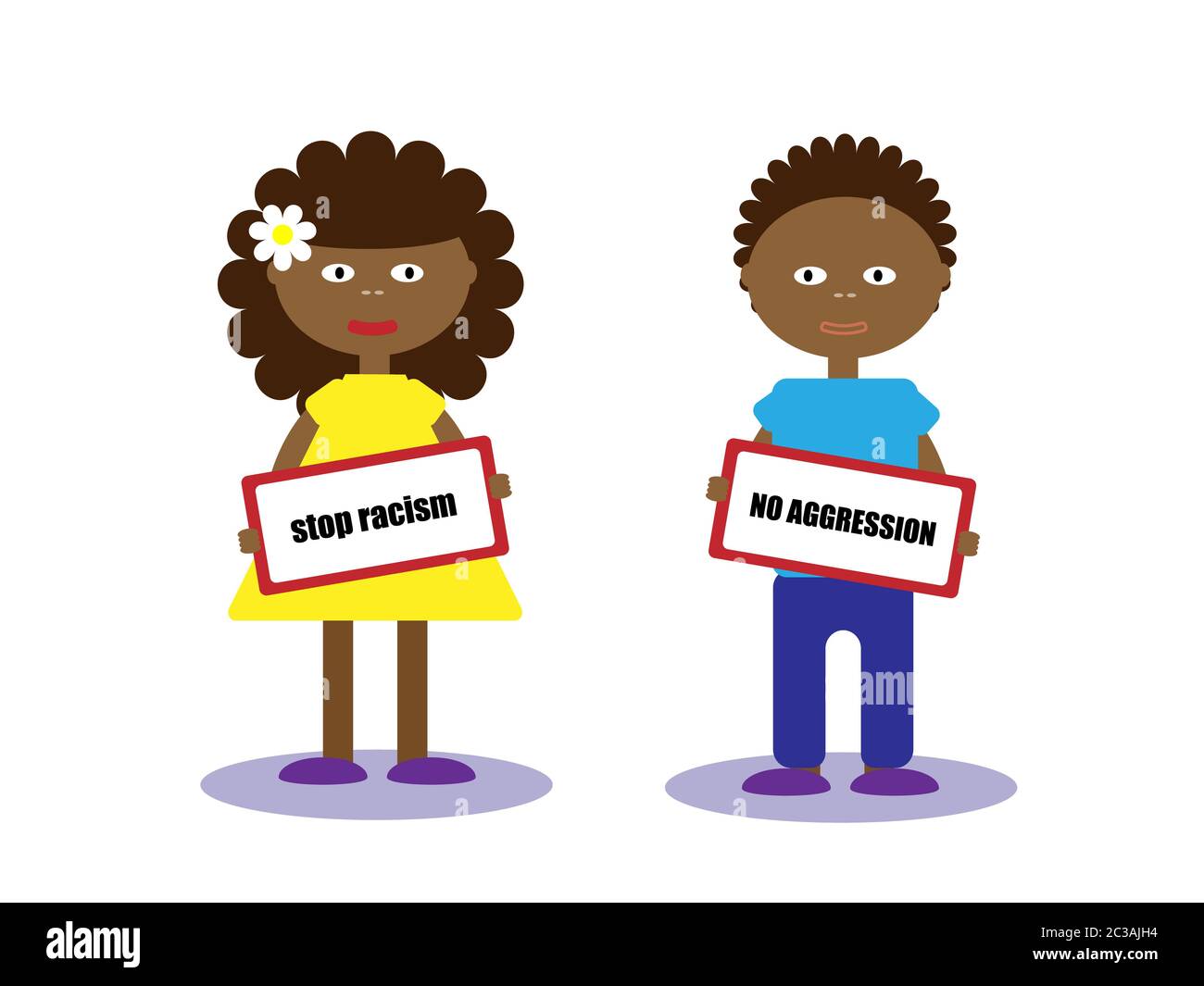 Girl and boy holding a placards. Protest against racism and ...