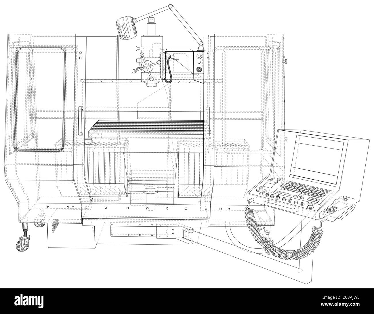 Vector Wire-frame Milling machine. The layers of visible and invisible ...