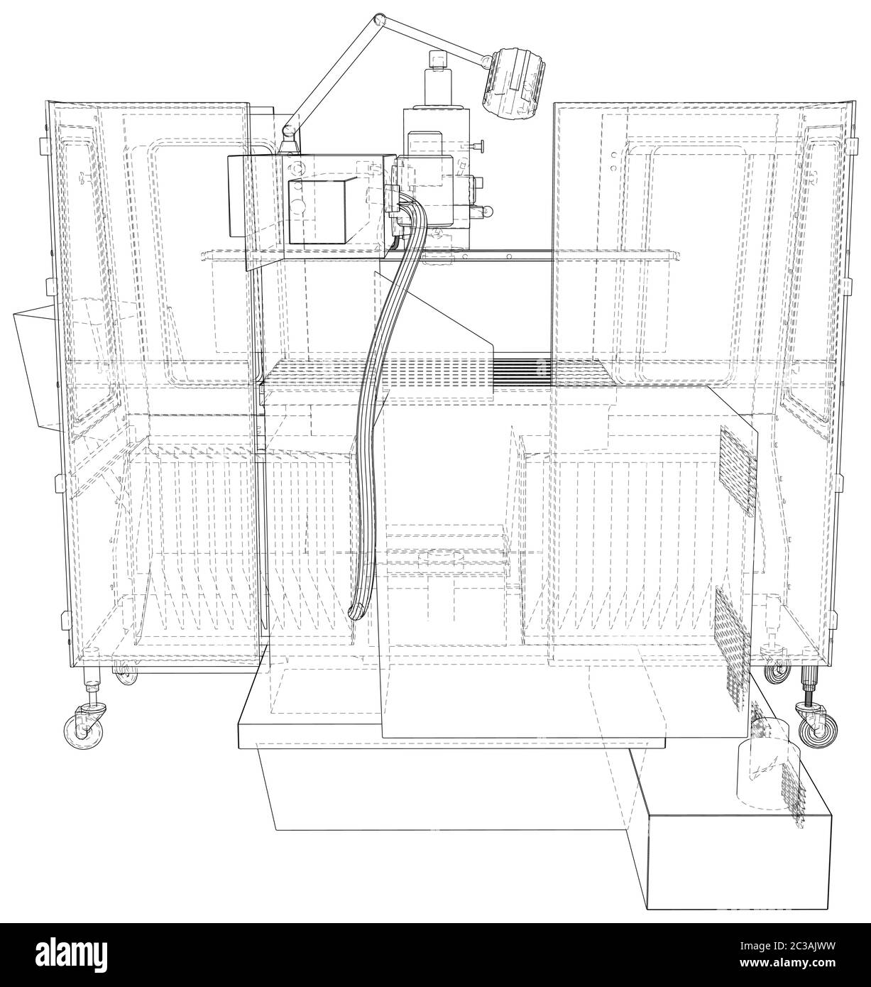 Industrial CNC machining. Milling machine. Wire-frame. The layers of ...