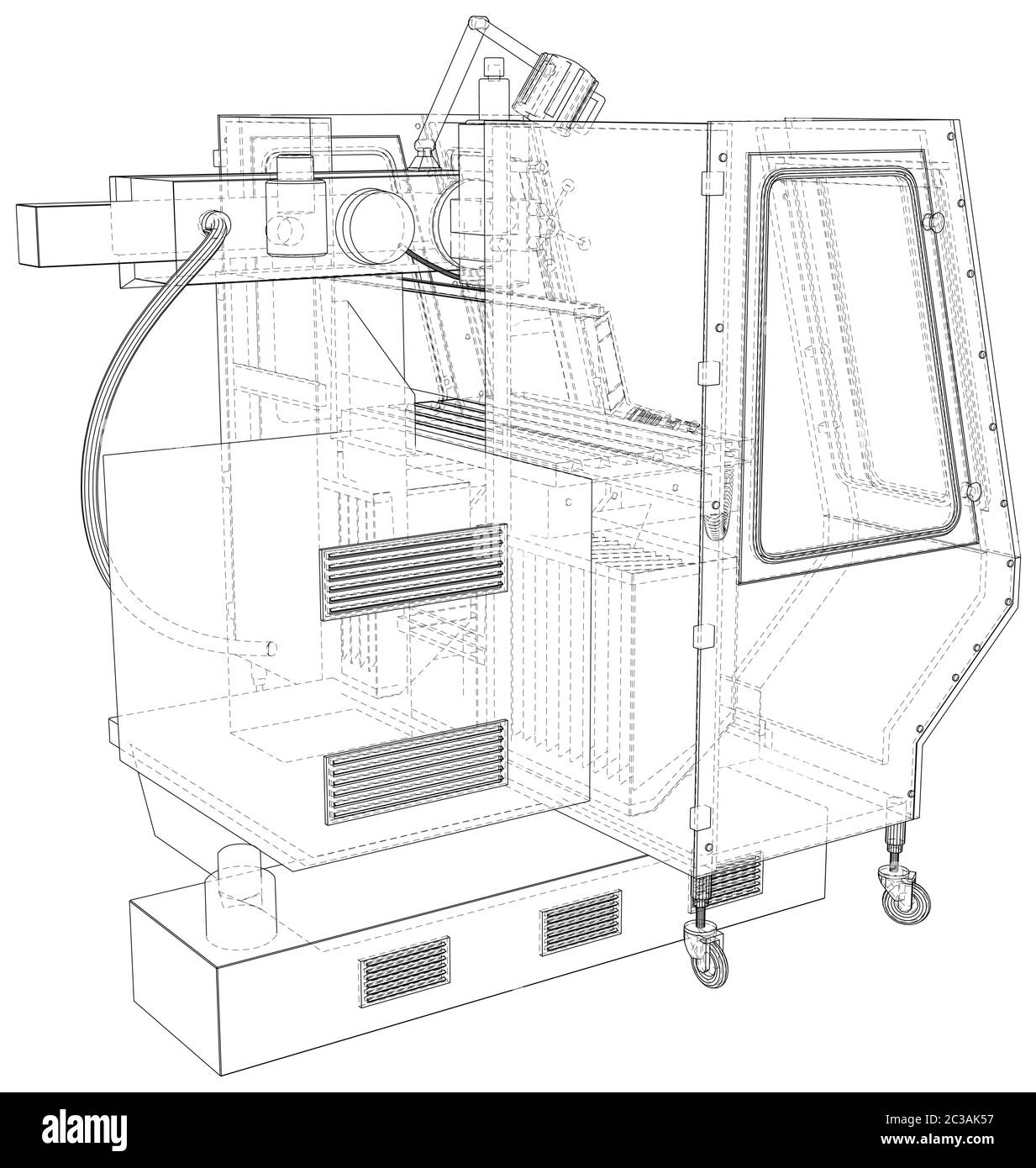CNC Lathe machine illustration vector. Wire-frame line isolated. Vector ...