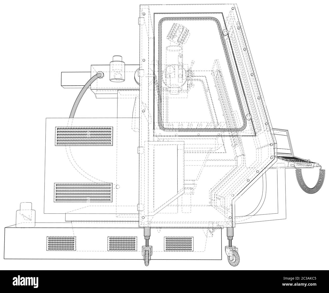 Milling CNC machine. Vector Wire-frame isolated on background. Vector ...