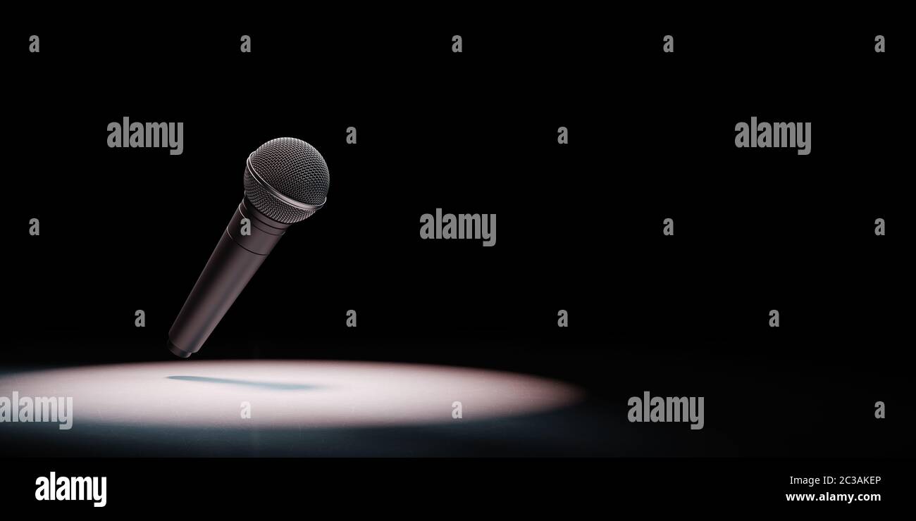 Metallic Microphone Spotlighted on Black Background with Copy Space 3D ...
