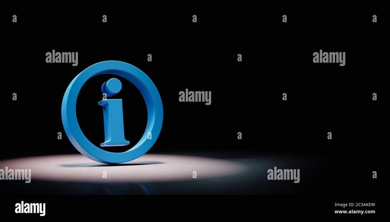 Blue Information Symbol Shape Spotlighted on Black Background with Copy ...