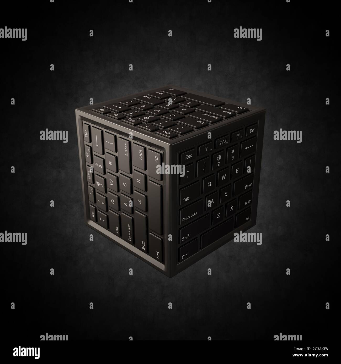 Cube Shape with Computer Keyboard on Faces Spotlighted on Black ...