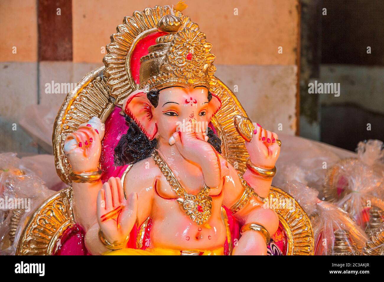 Statue of Hindu God Ganesha. close up of Ganesha Idol at an artist's ...