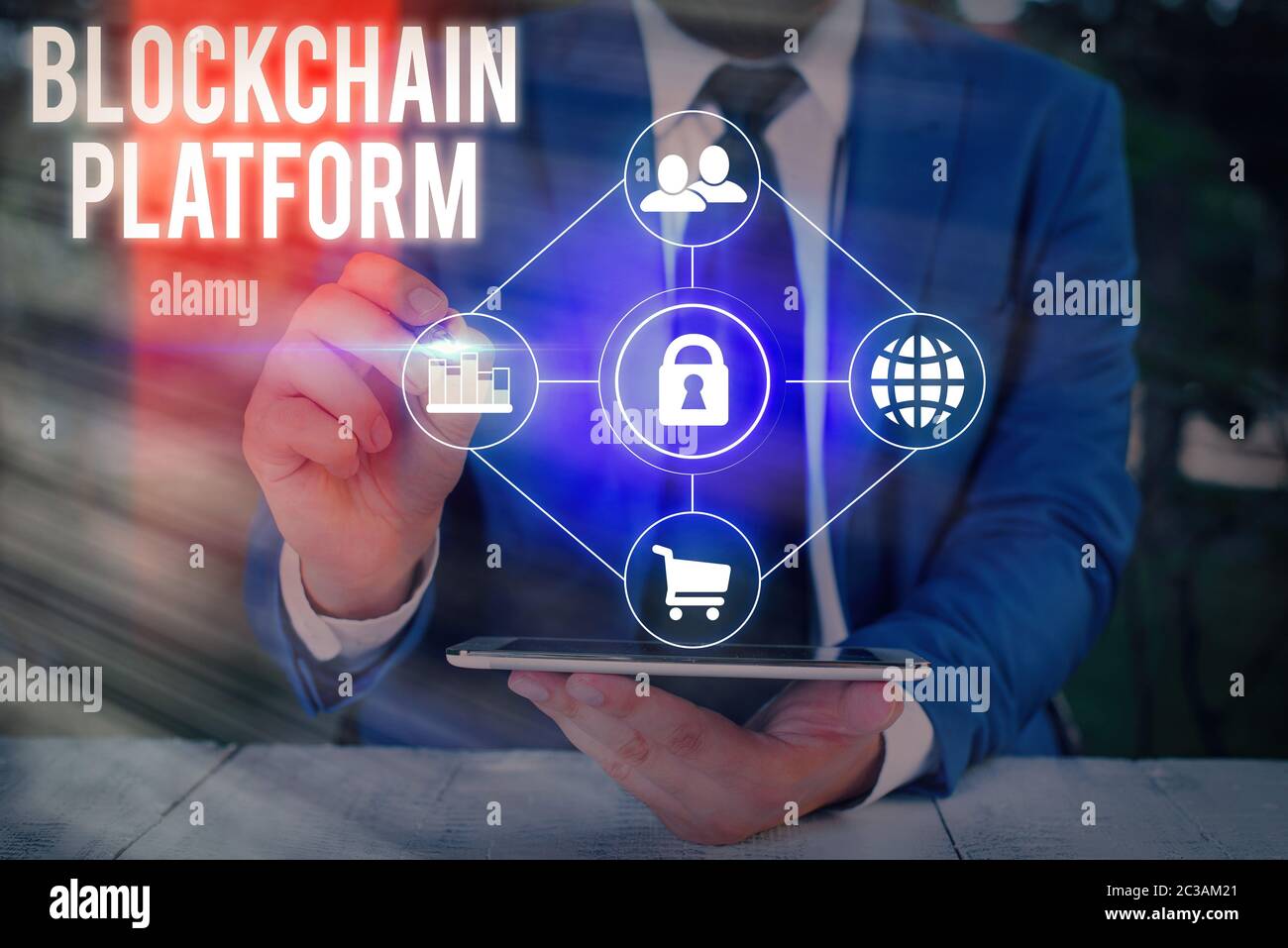 Conceptual hand writing showing Blockchain Platform. Concept meaning ...