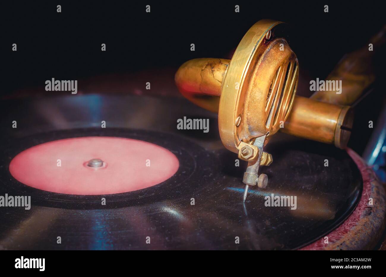 vinyl record and fragment of vintage gramophone close up Stock Photo ...