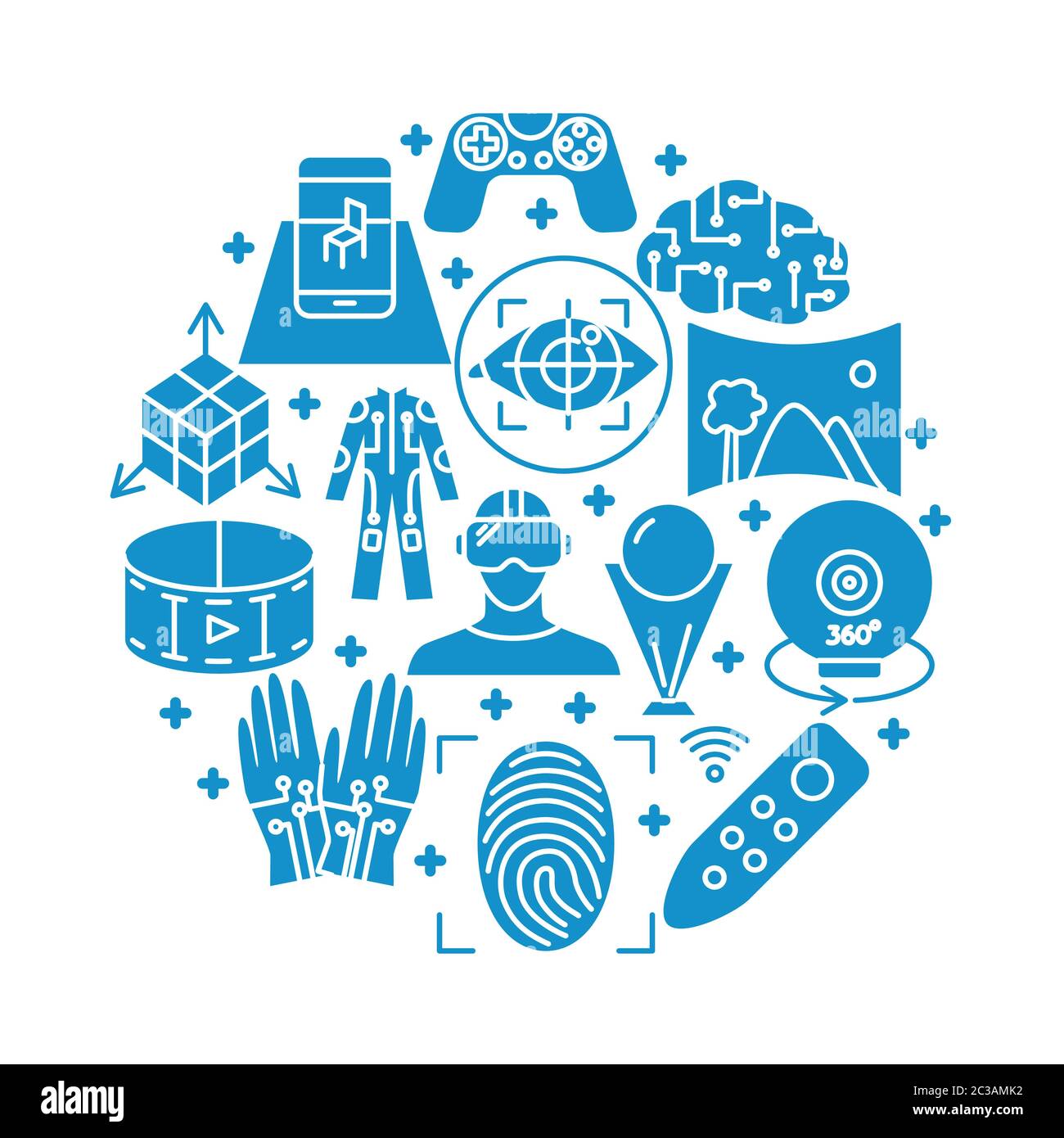 Virtual reality round concept banner in flat style. Modern computer ...