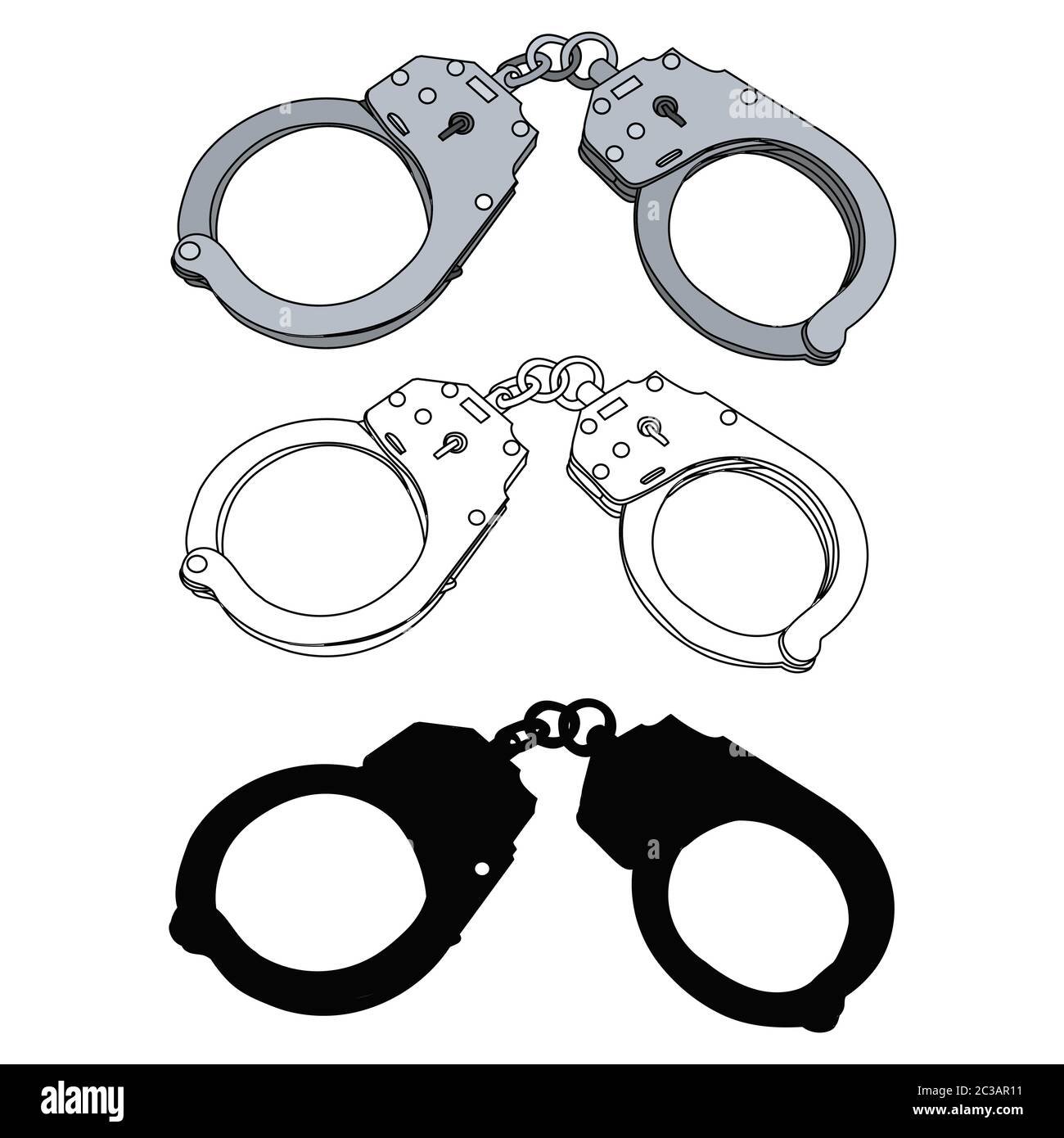 gray handcuffs, with a sketch and silhouette, set Stock Vector Image ...