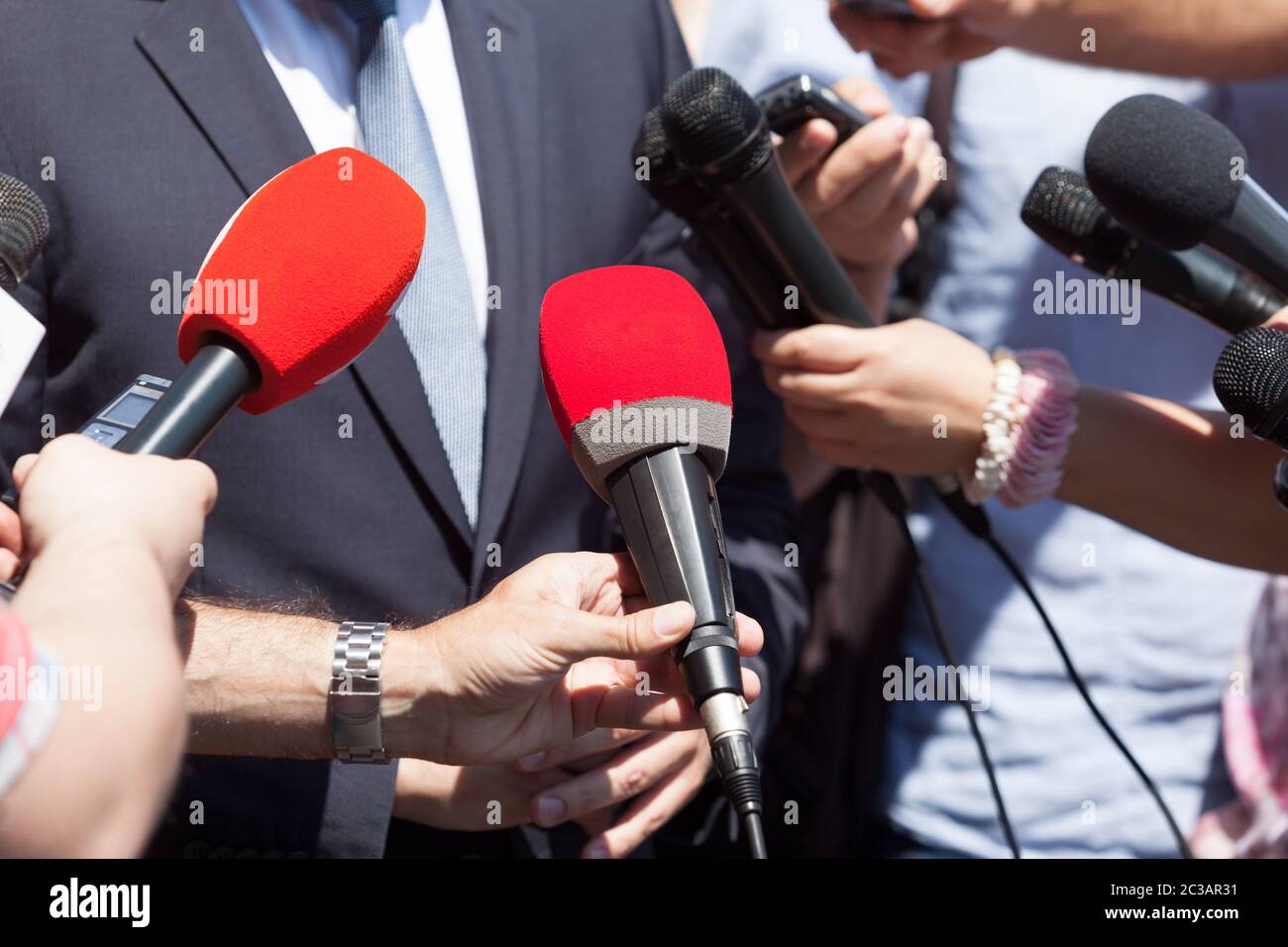 Press interview. Broadcast journalism Stock Photo - Alamy