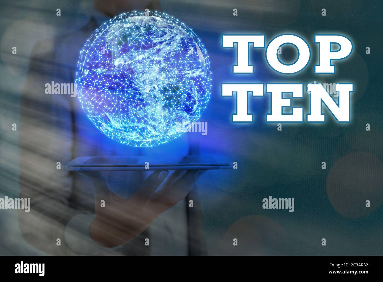 Writing note showing Top Ten. Business concept for items that are ...