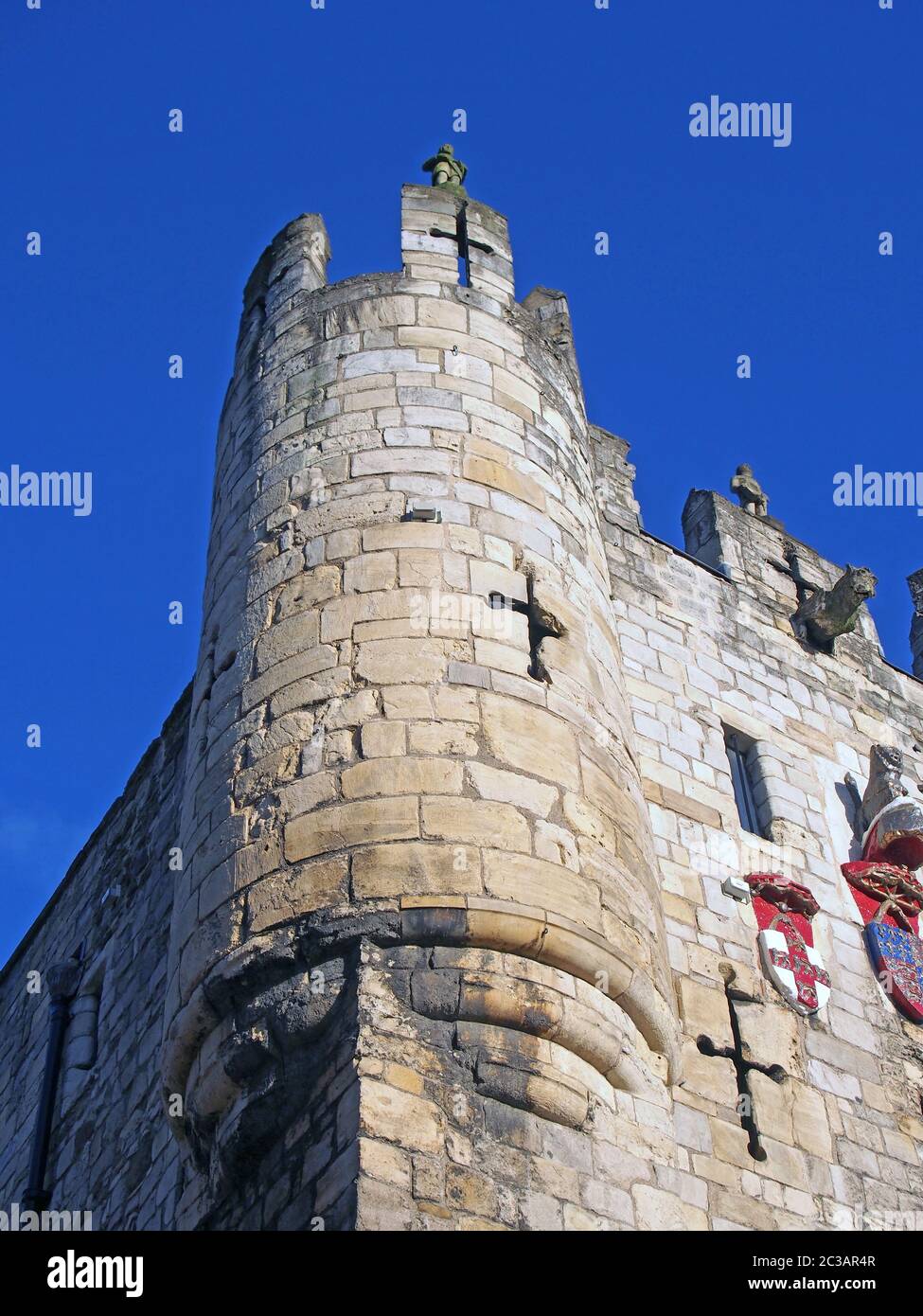 a close up of a corner turret on Micklegate Bar the 12 century ...