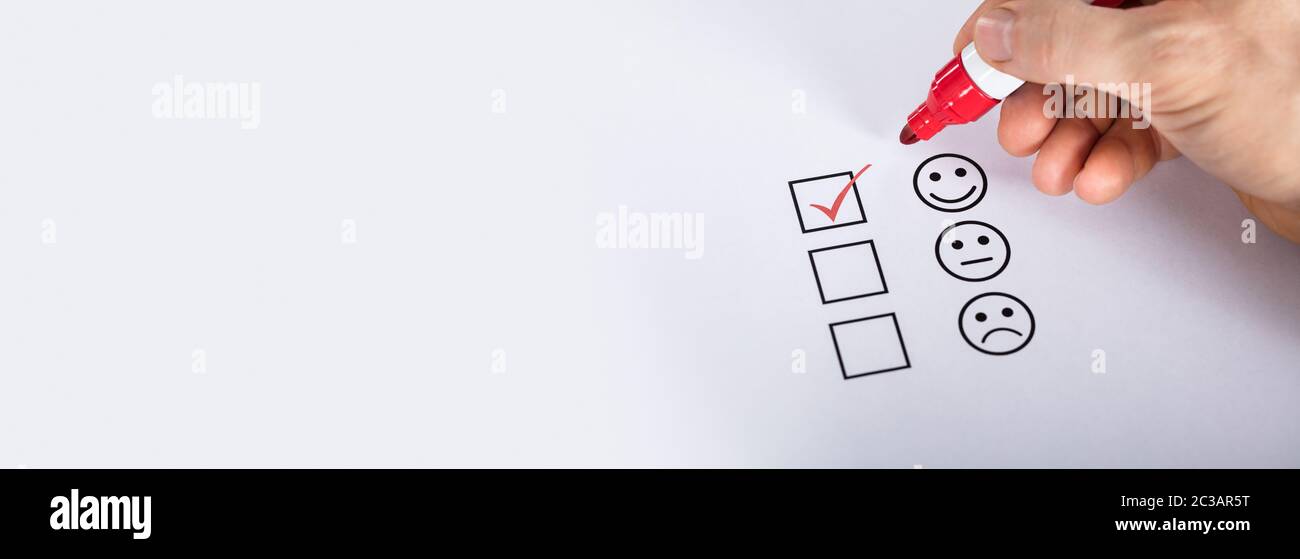 Satisfied Customer Putting Check Mark On Quality Service Survey ...
