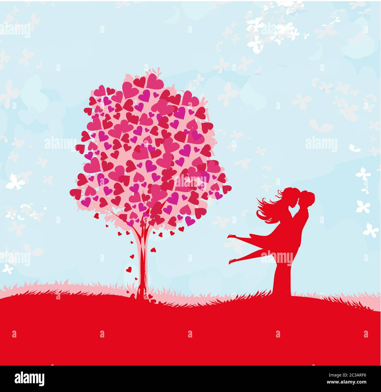 romantic couple under a love tree Stock Photo - Alamy