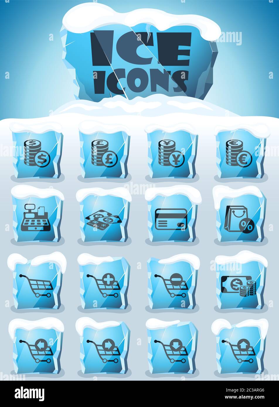 e-commerce vector icons frozen in transparent blocks of ice Stock Photo ...