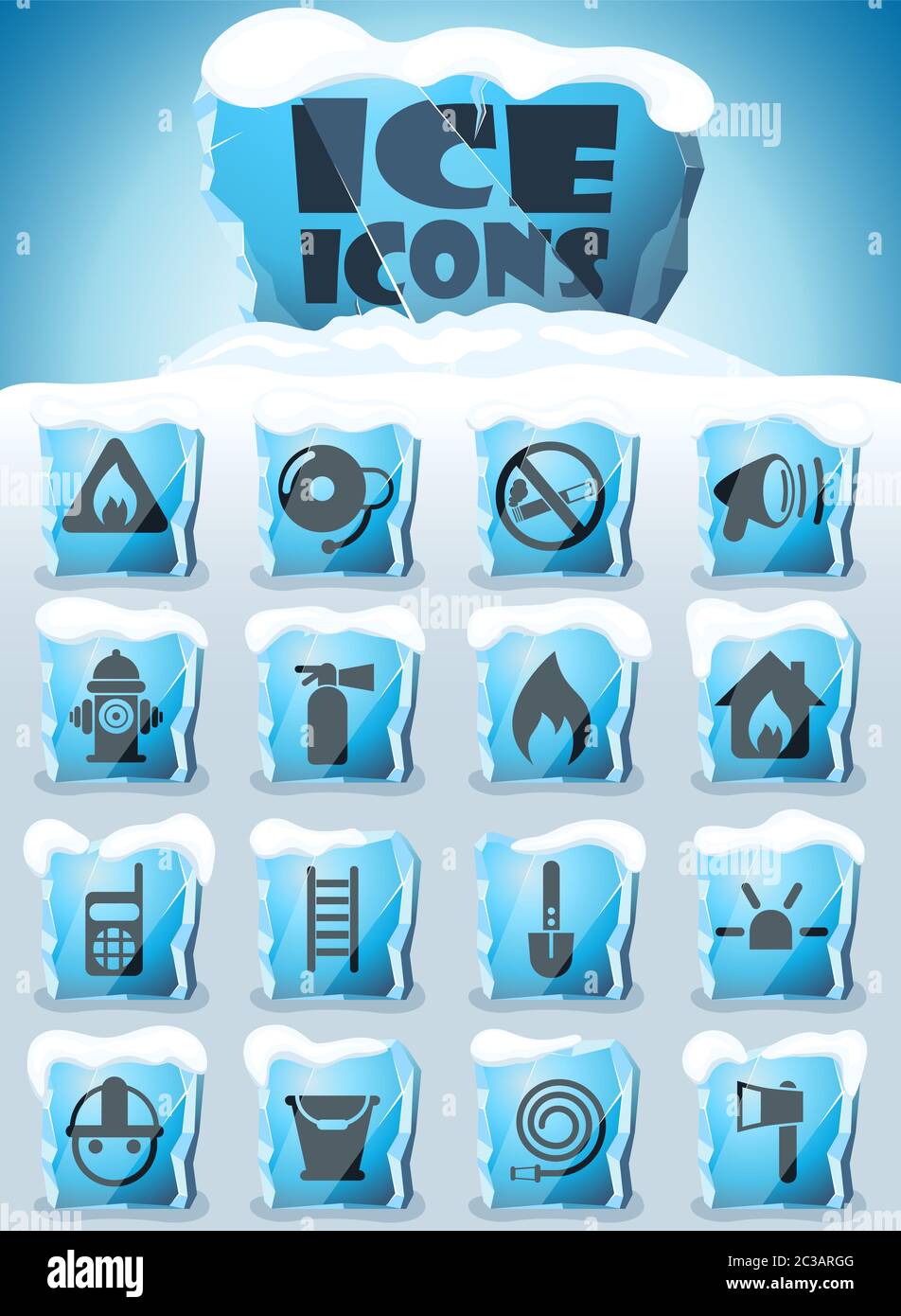 fire brigade vector icons frozen in transparent blocks of ice Stock ...