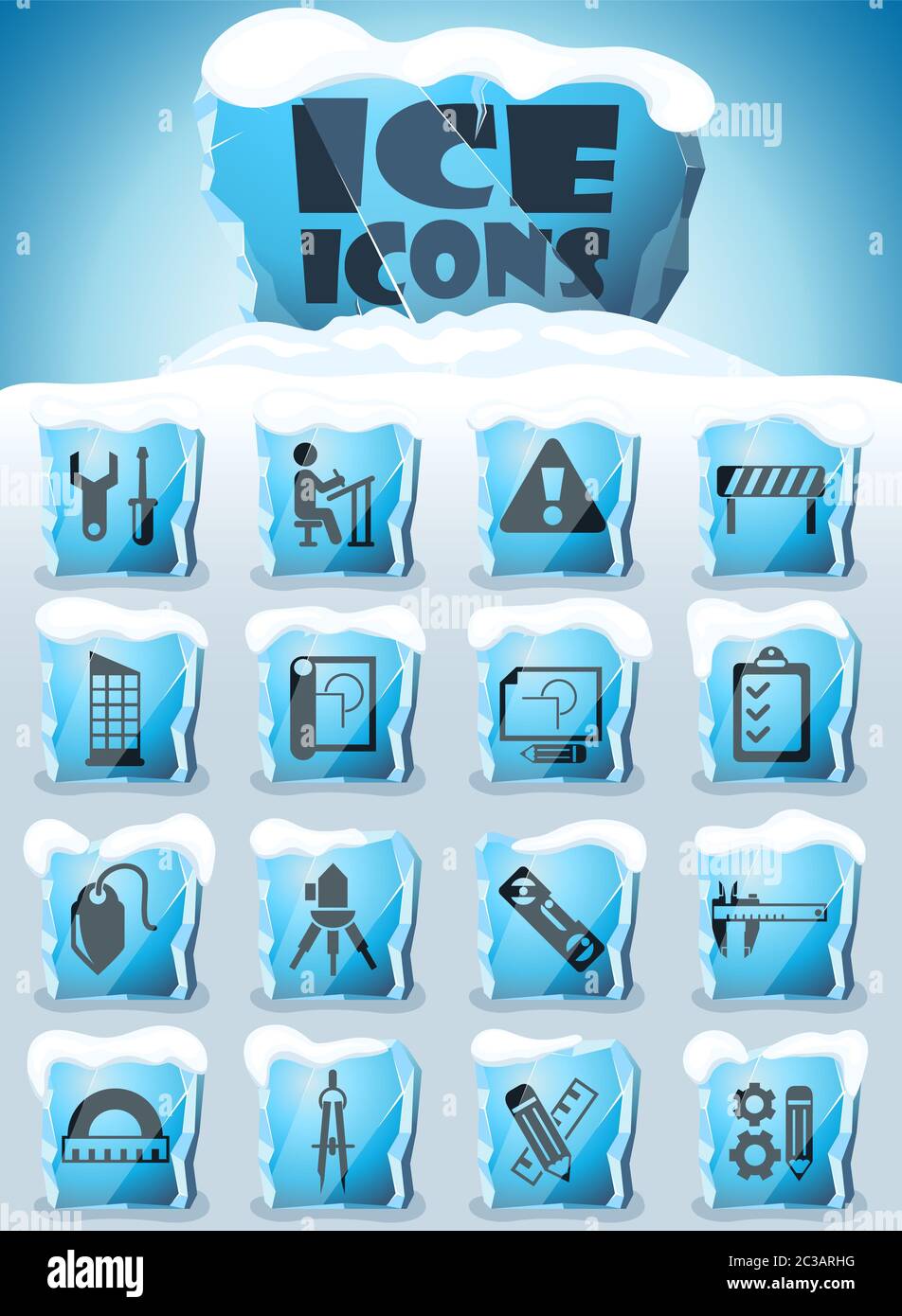 engineering vector icons frozen in transparent blocks of ice Stock ...