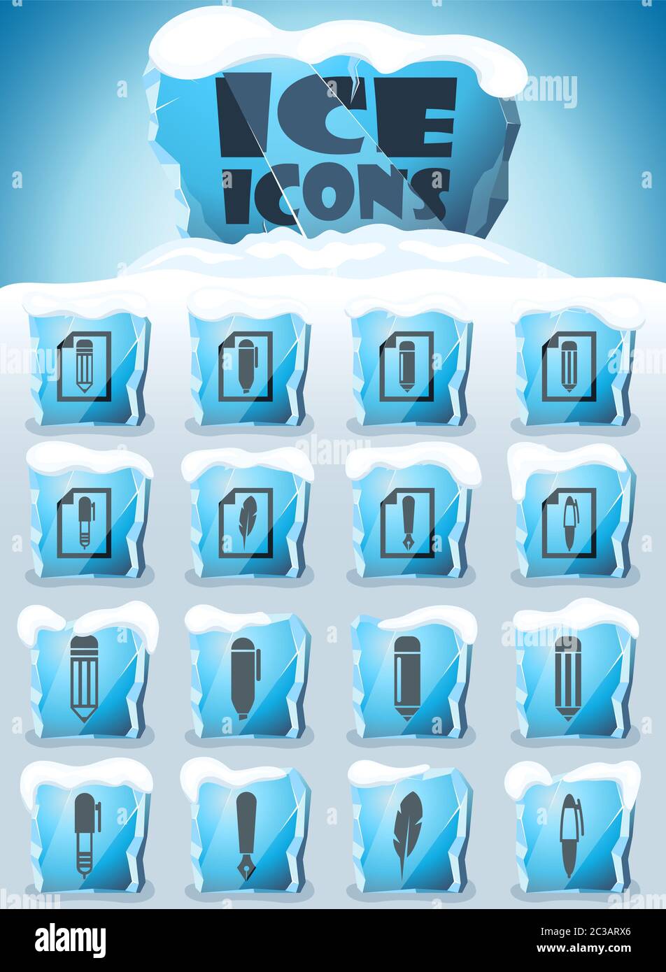 edit vector icons frozen in transparent blocks of ice Stock Photo - Alamy