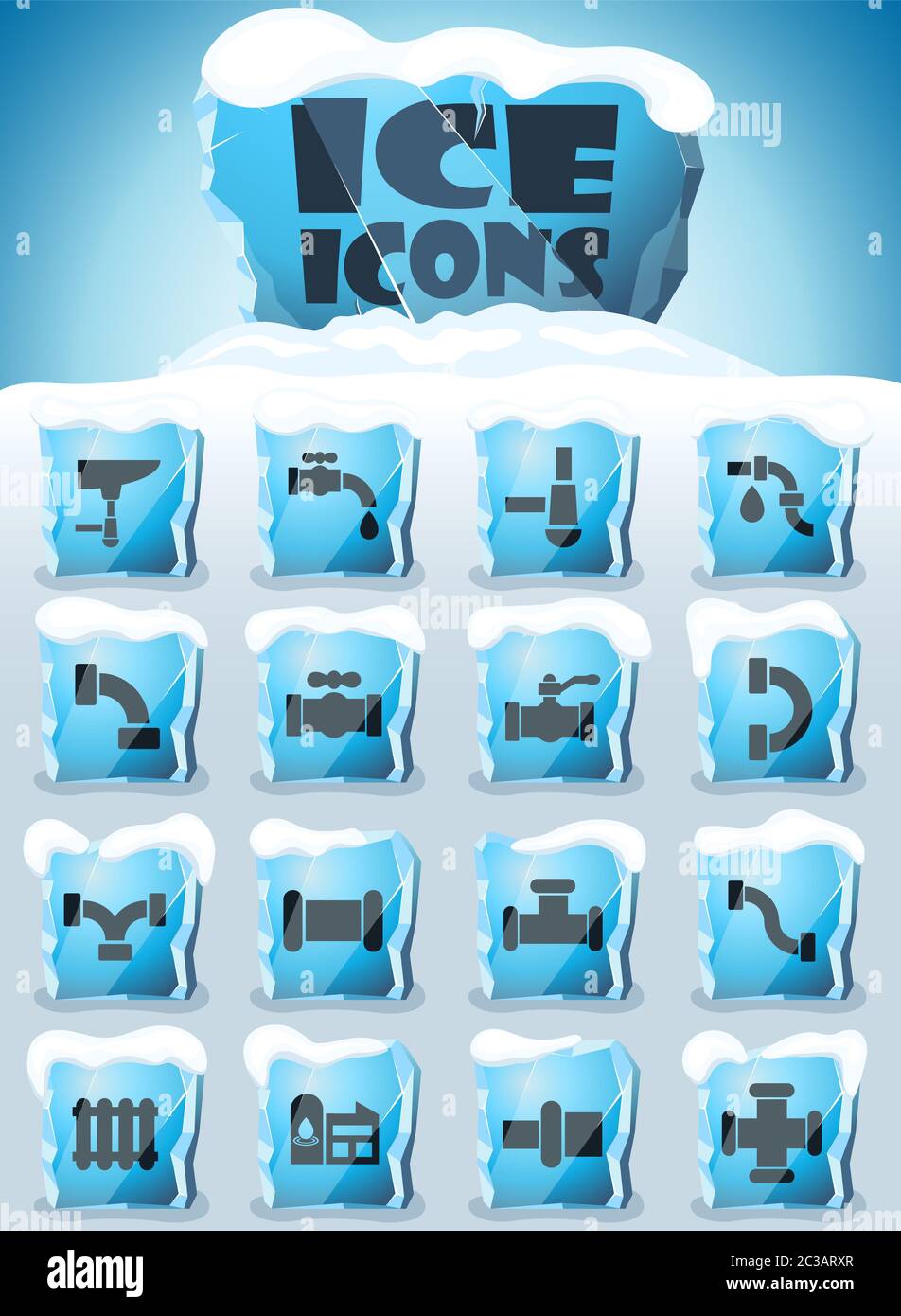 duct vector icons frozen in transparent blocks of ice Stock Photo - Alamy