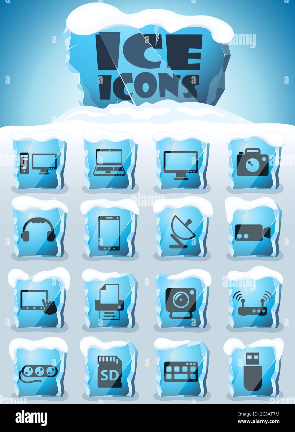 devices vector icons frozen in transparent blocks of ice Stock Photo ...