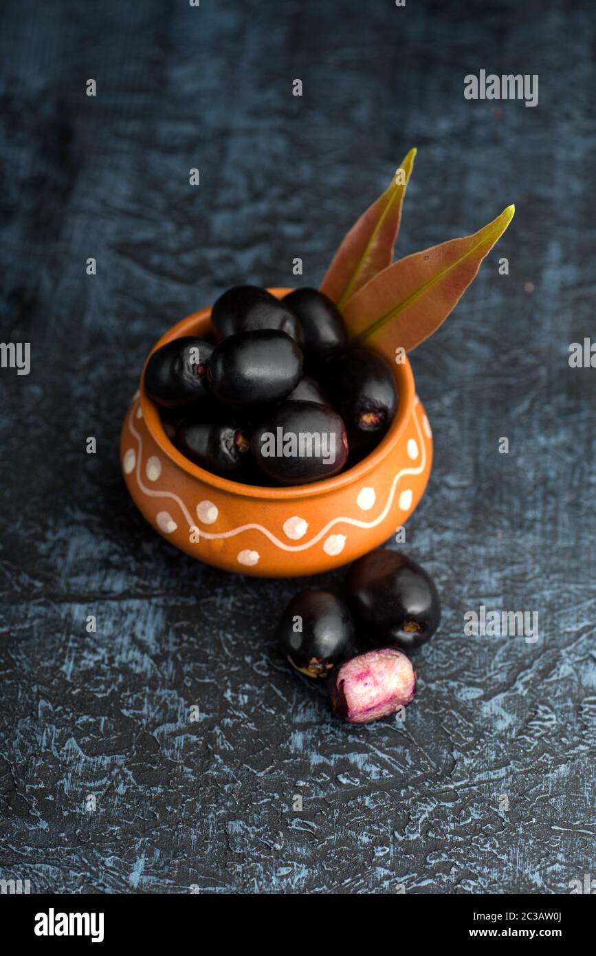 Jambolan plum or jambul or Jamun fruit, Java plum (Syzygium cumini ...