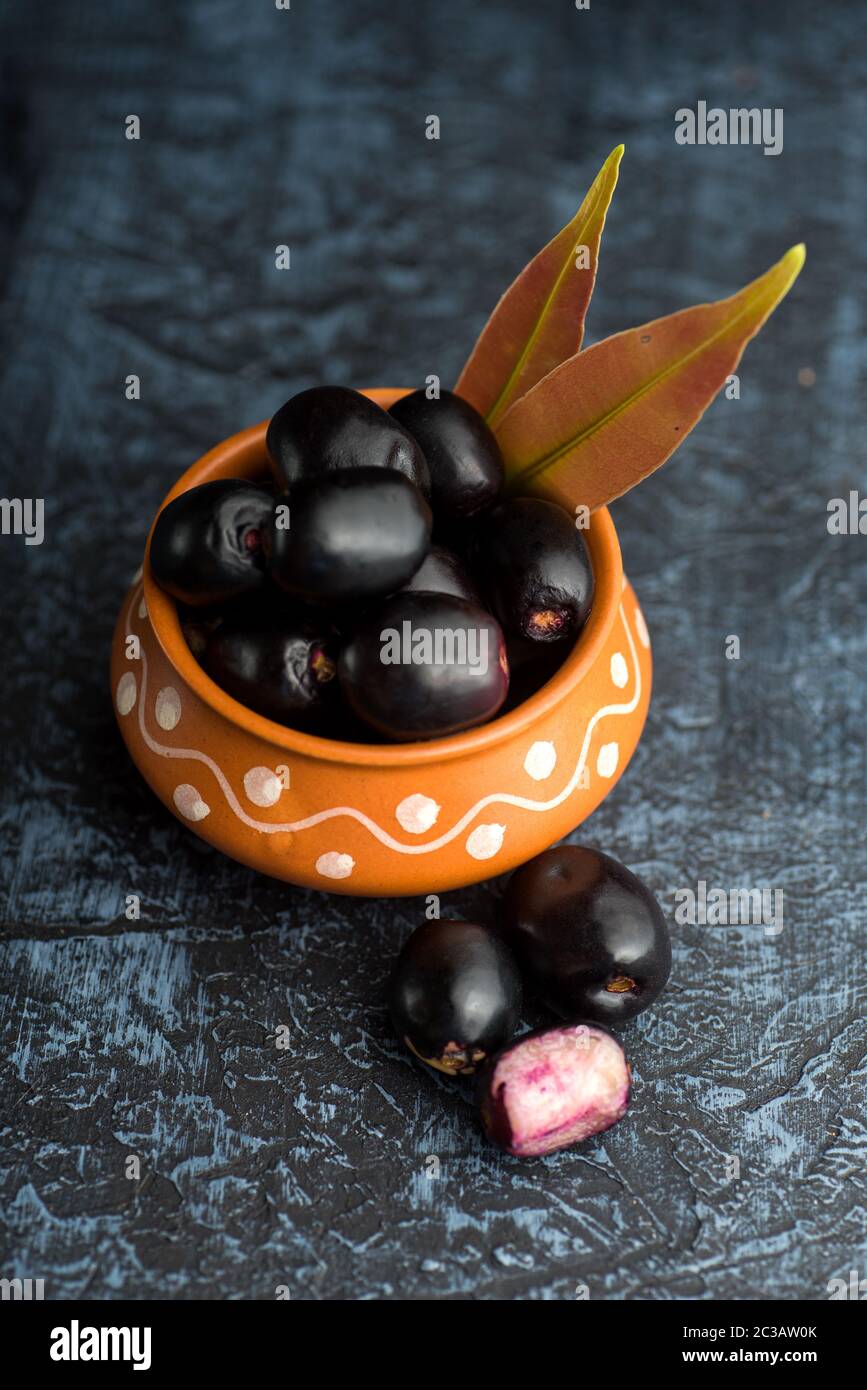 Jambolan plum or jambul or Jamun fruit, Java plum (Syzygium cumini ...