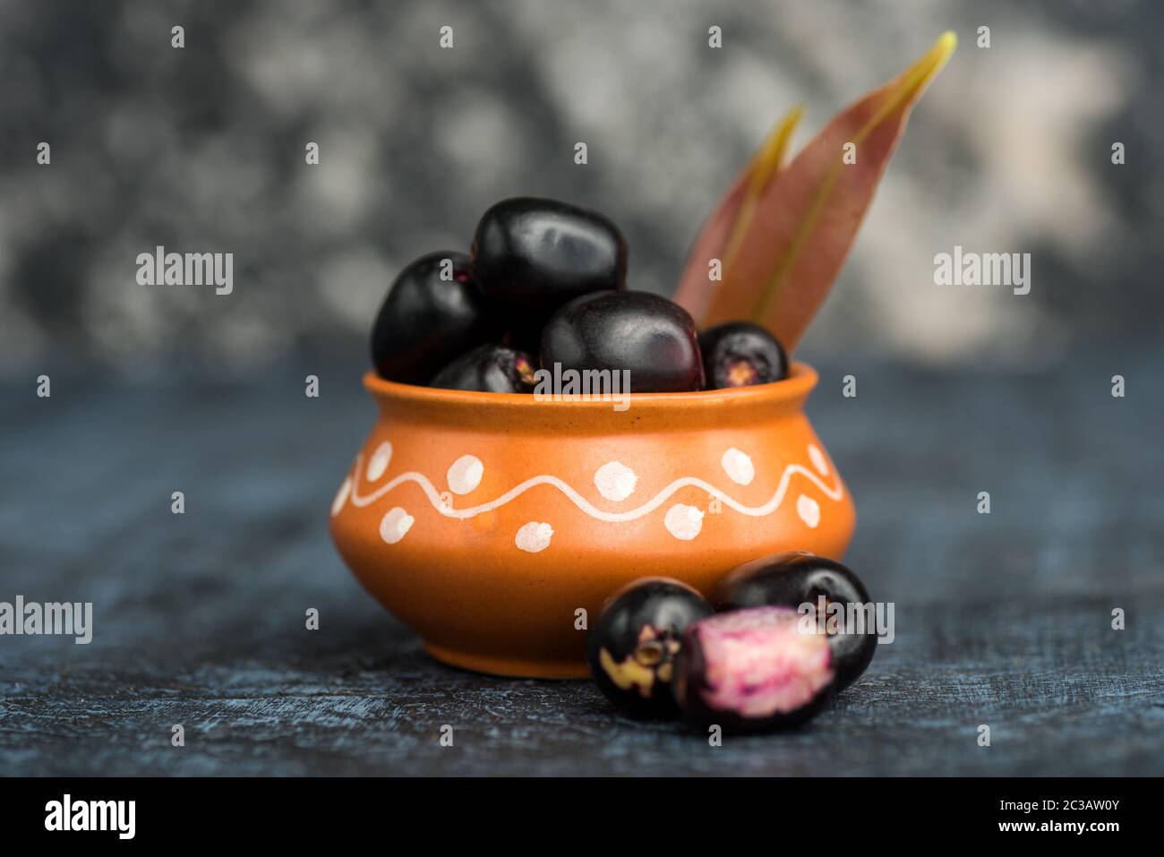 Jambolan plum or jambul or Jamun fruit, Java plum (Syzygium cumini ...