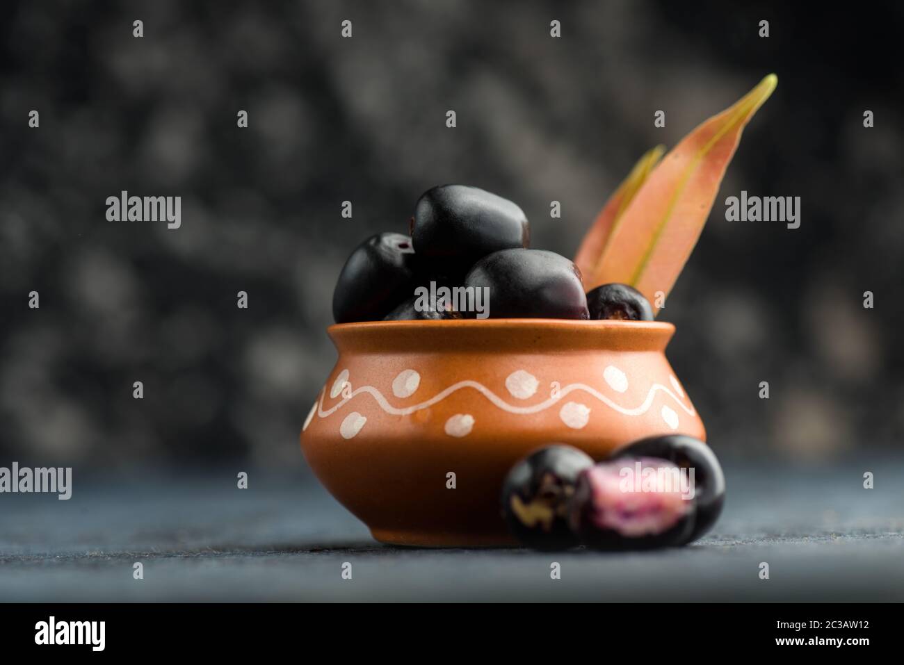 Jambolan plum or jambul or Jamun fruit, Java plum (Syzygium cumini ...