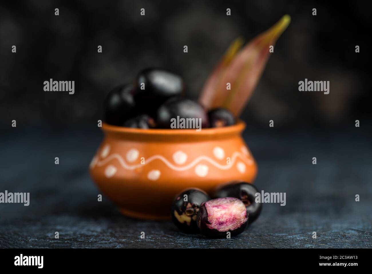 Jambolan plum or jambul or Jamun fruit, Java plum (Syzygium cumini ...