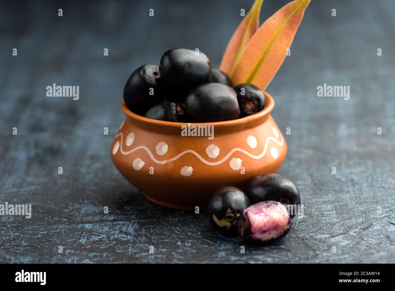 Jambolan plum or jambul or Jamun fruit, Java plum (Syzygium cumini ...