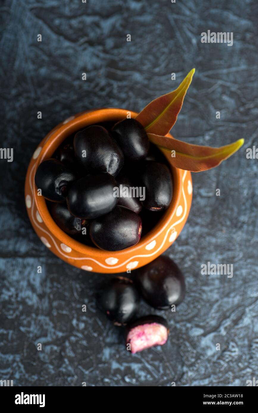 Jambolan plum or jambul or Jamun fruit, Java plum (Syzygium cumini ...