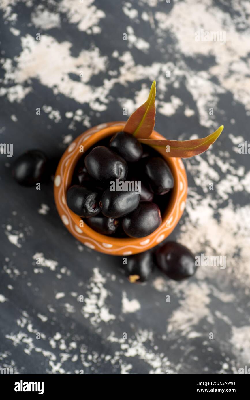 Jambolan plum or jambul or Jamun fruit, Java plum (Syzygium cumini ...