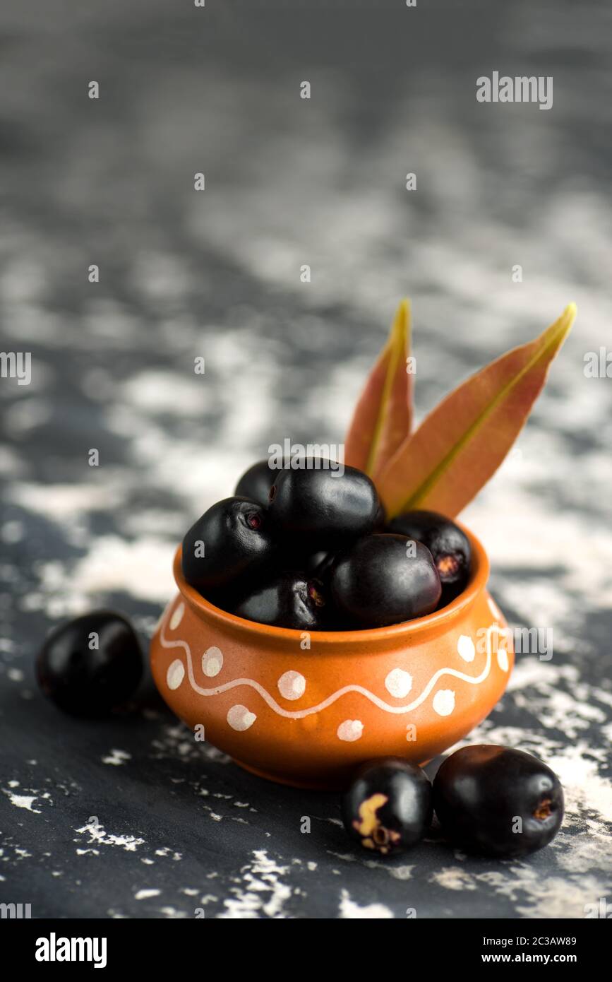 Jambolan plum or jambul or Jamun fruit, Java plum (Syzygium cumini ...