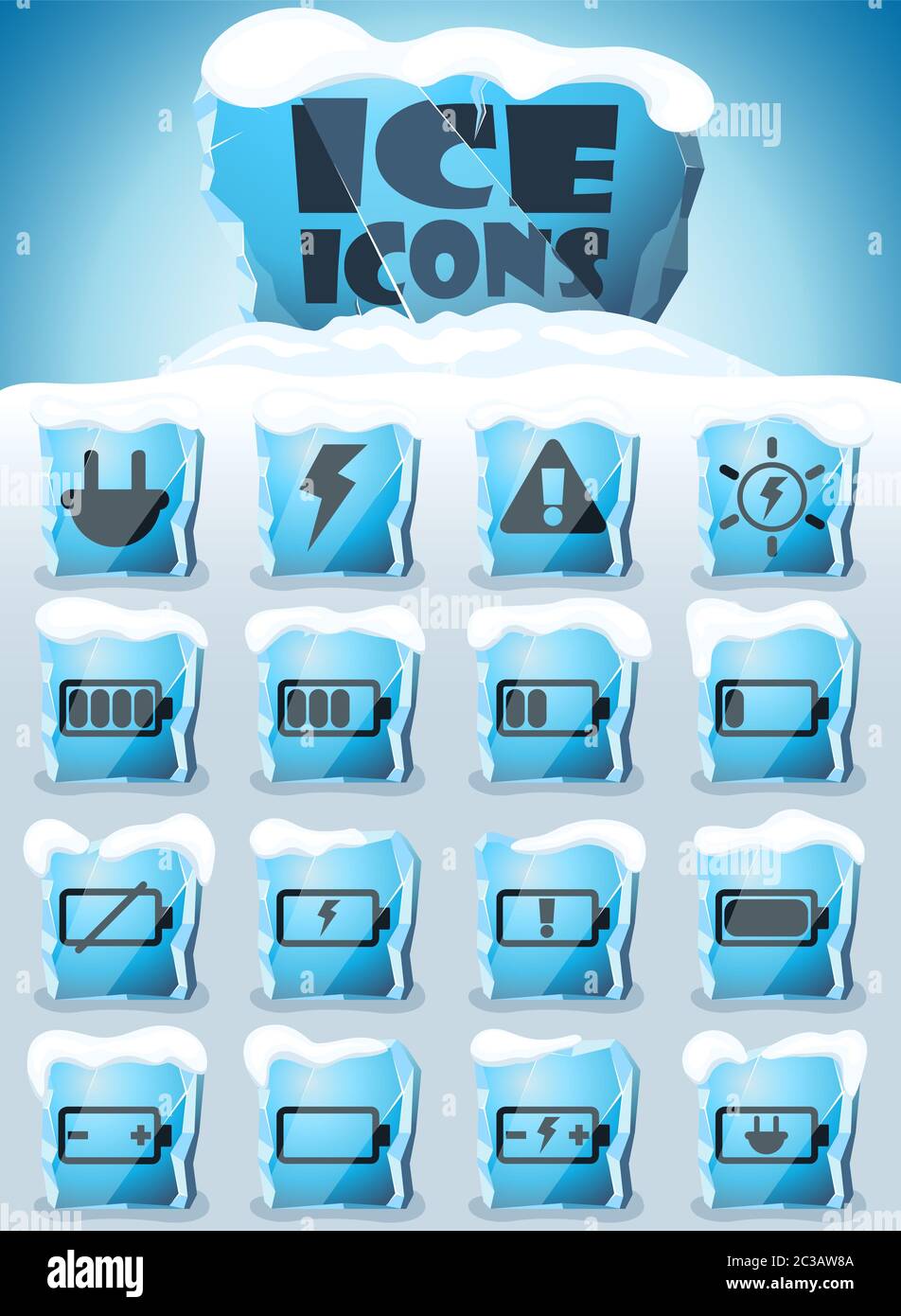 Battery vector icons frozen in transparent blocks of ice Stock Photo ...