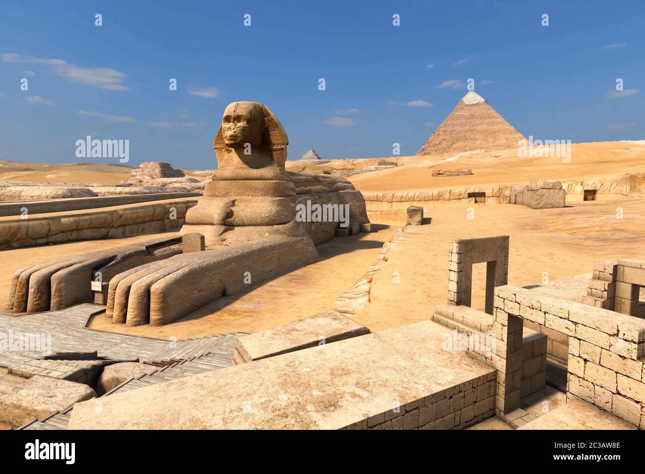 The Great Sphinx and the Egyptian Pyramids. Computer graphics models ...