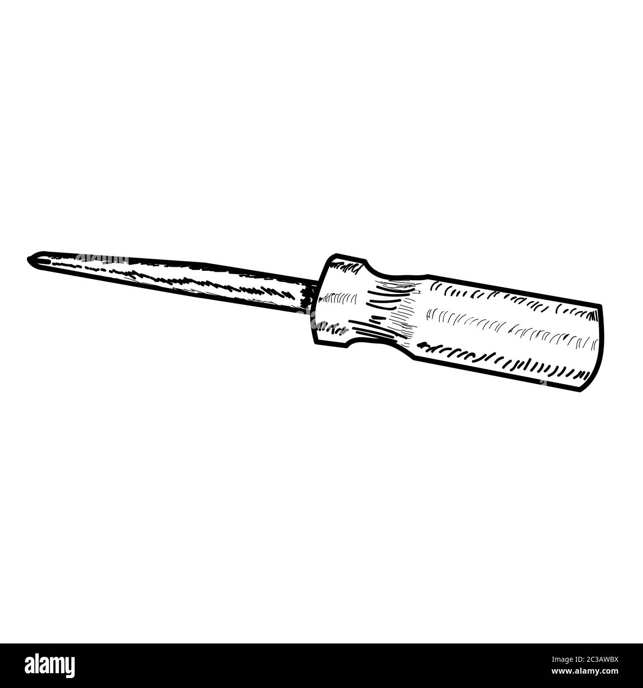 white background, construction tool, screwdriver sketch Stock Vector ...