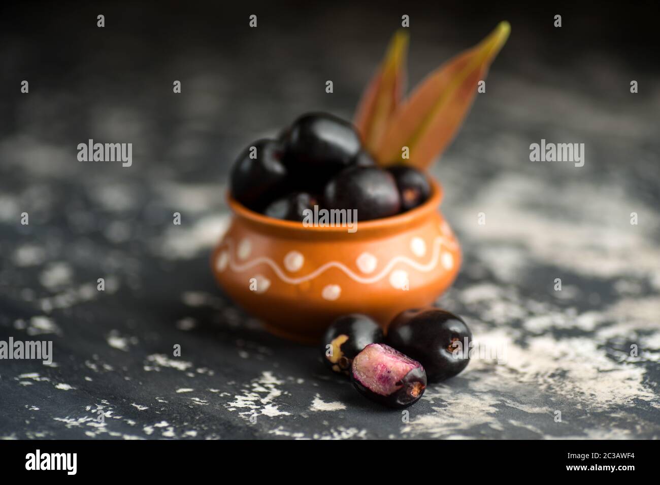 Jambolan plum or jambul or Jamun fruit, Java plum (Syzygium cumini ...