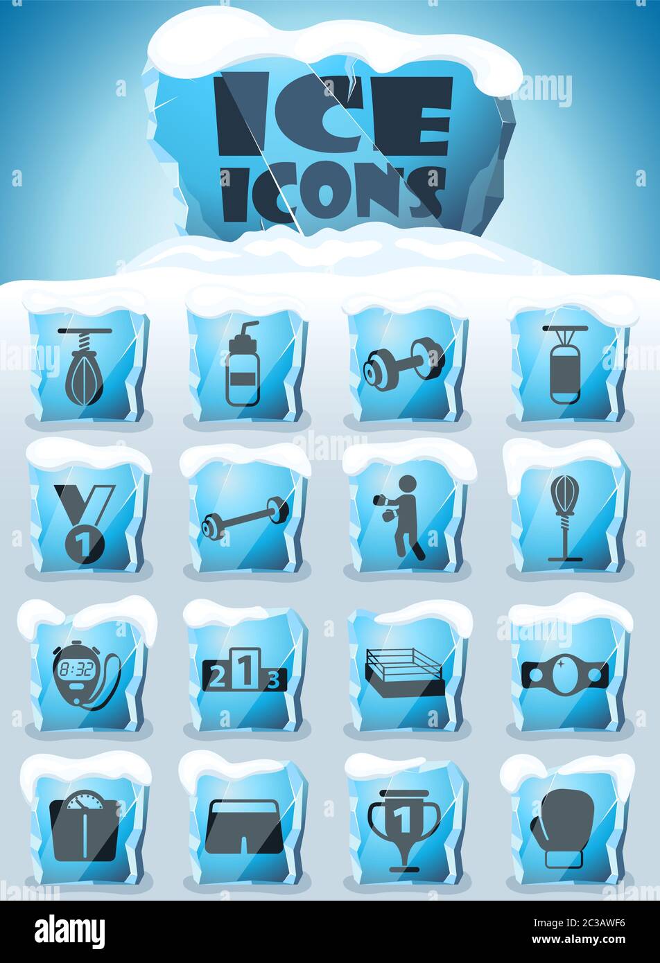 boxing vector icons frozen in transparent blocks of ice Stock Photo - Alamy