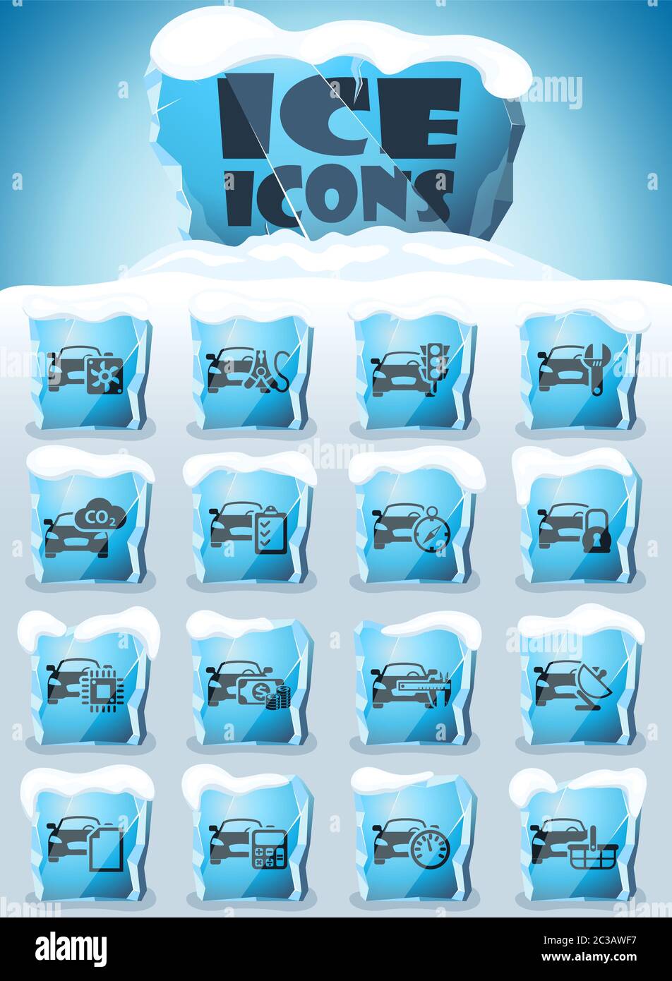 car service vector icons frozen in transparent blocks of ice Stock ...