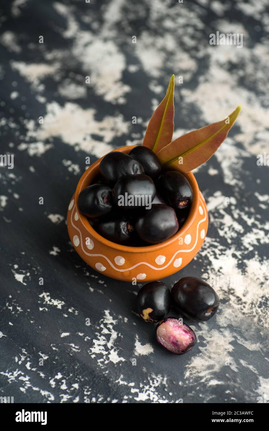 Jambolan plum or jambul or Jamun fruit, Java plum (Syzygium cumini ...