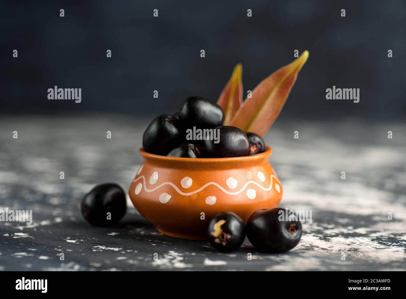 Jambolan plum or jambul or Jamun fruit, Java plum (Syzygium cumini ...