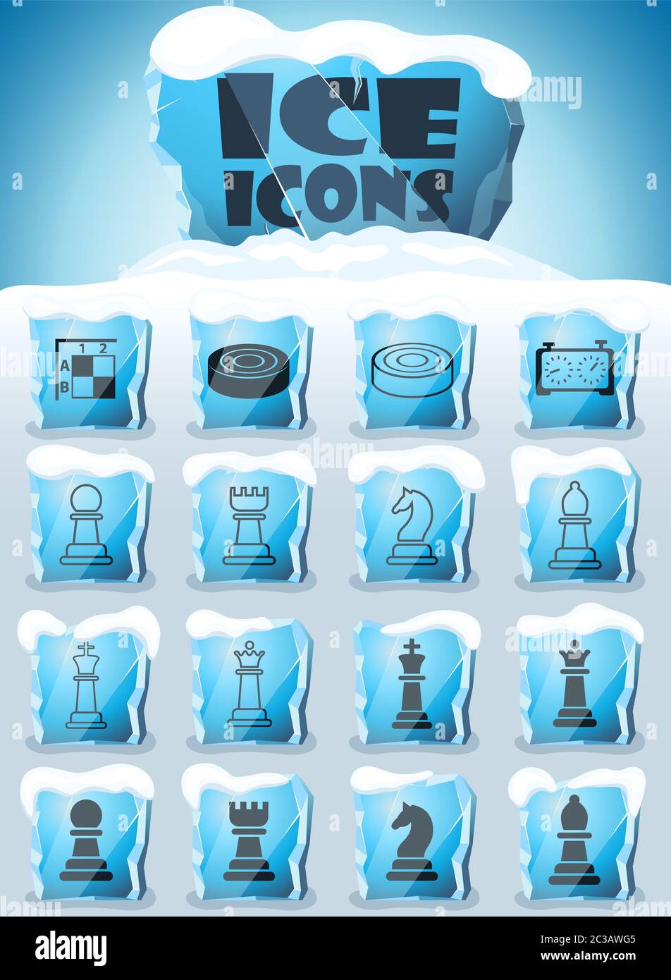 chess vector icons frozen in transparent blocks of ice Stock Photo - Alamy