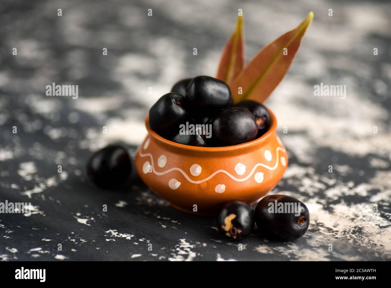 Jambolan plum or jambul or Jamun fruit, Java plum (Syzygium cumini ...