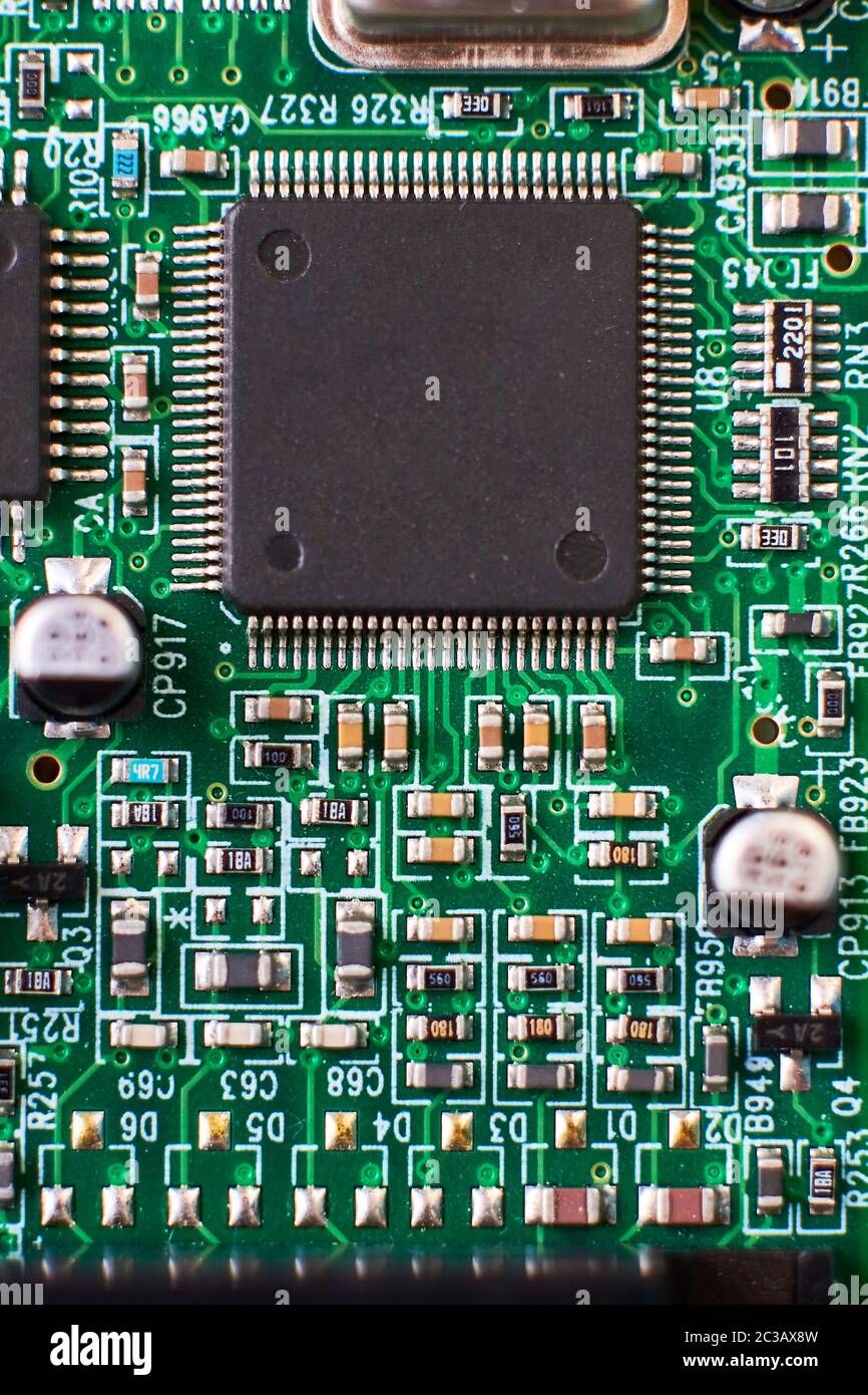 printed circuit Board with chips and radio components electronics Stock ...