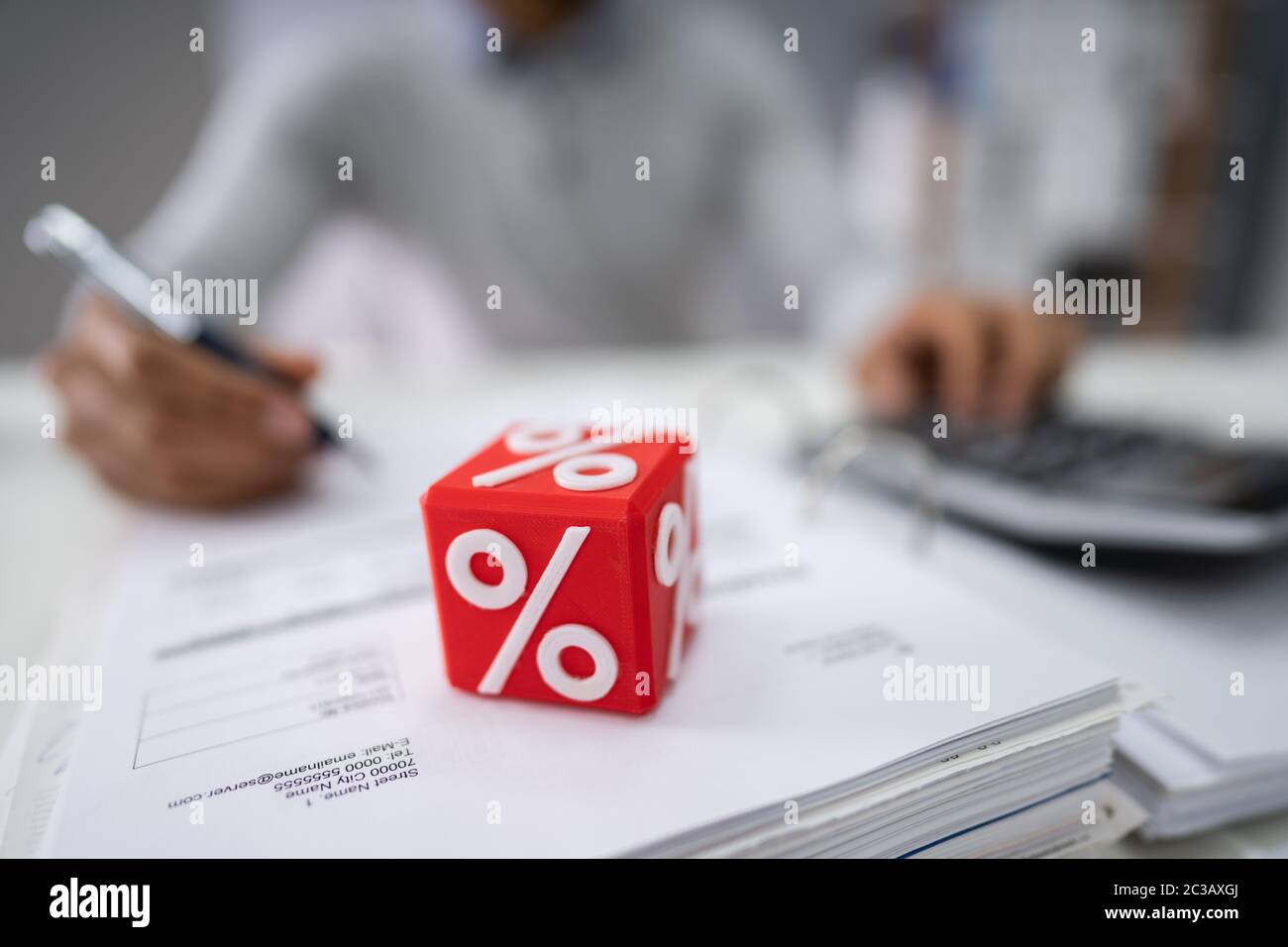 Close-up Of Red Cubic Block With Percentage Symbol In Front Of ...