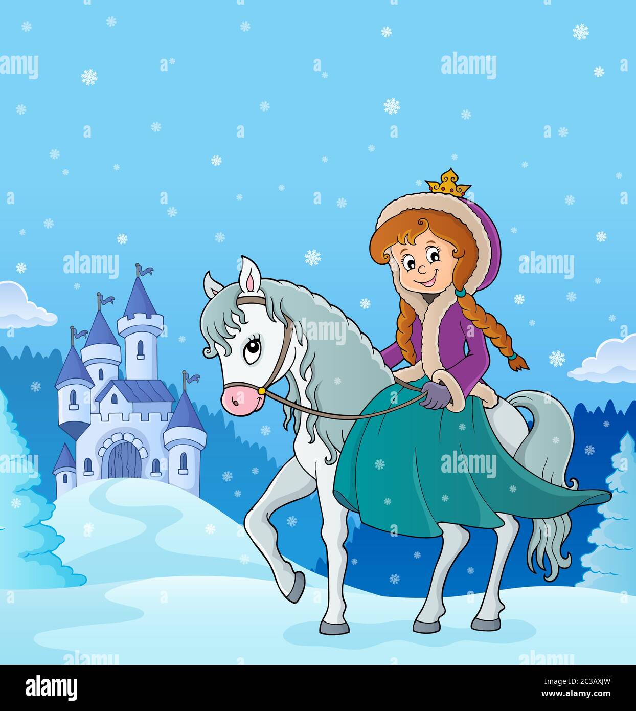 Winter princess riding horse 3 - picture illustration Stock Photo - Alamy