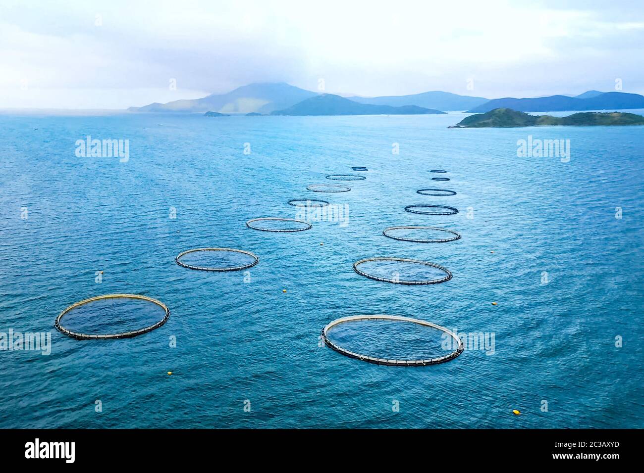 Fish farm at sea. Top view of the fish farm Stock Photo - Alamy