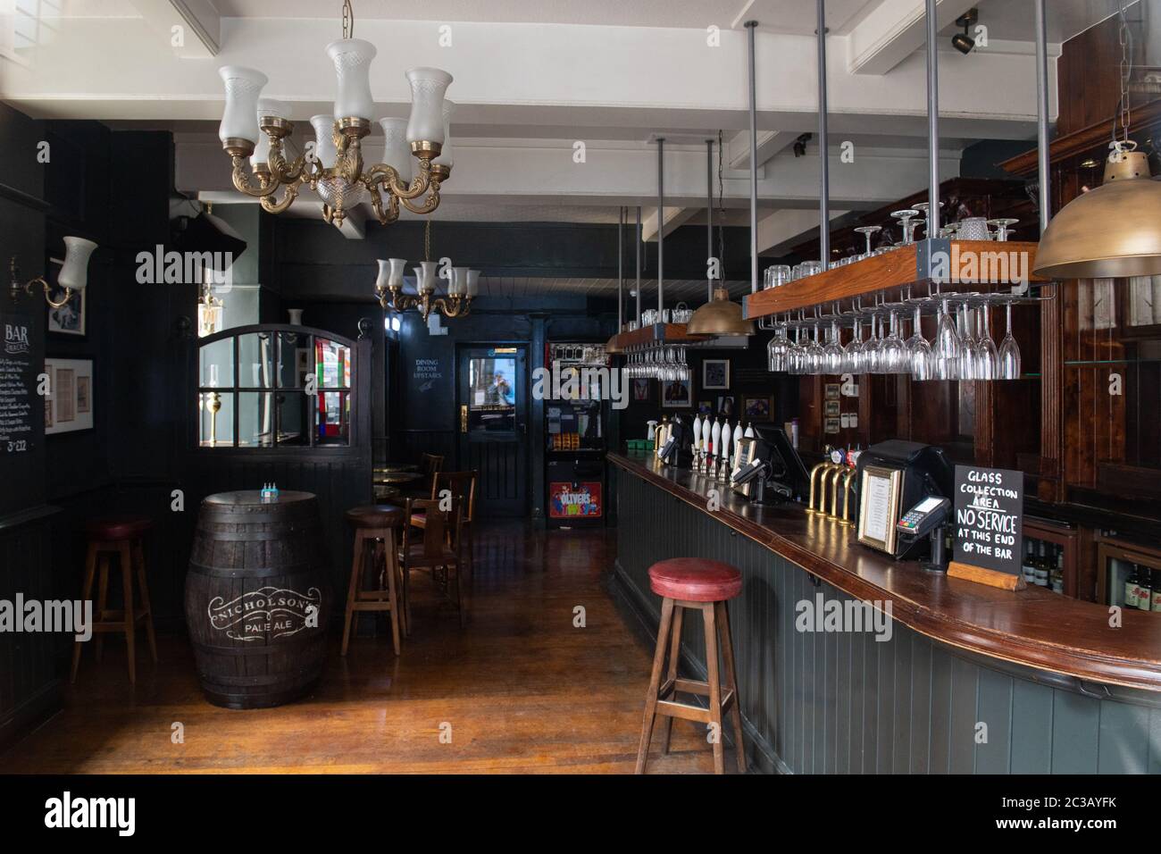 General view of the interior of a closed pub in Soho, London, as pubs ...