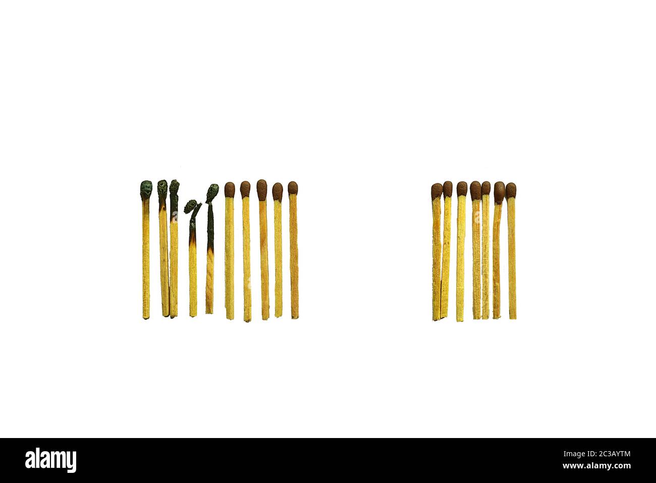 matchsticks burnt in row as sequence while one match stay down from ...